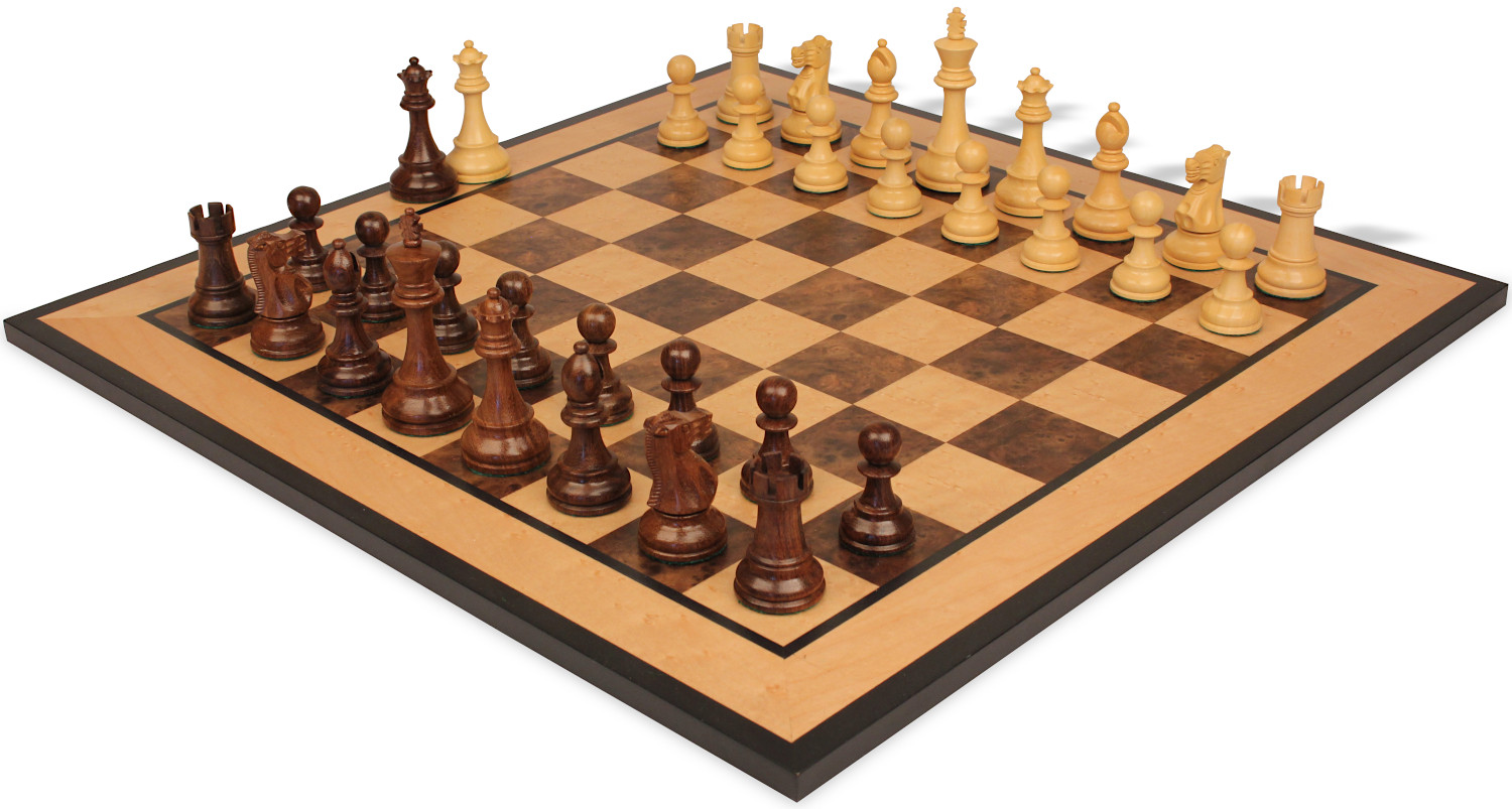 British Staunton Chess Set Golden Rosewood & Boxwood Pieces with Walnut ...
