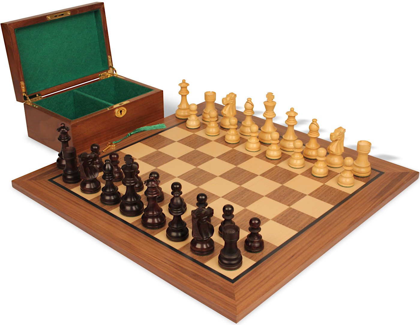 French Lardy Staunton Chess Set Ebonized & Boxwood Pieces with Walnut ...
