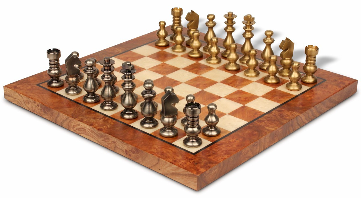 Classic French Staunton Brass Chess Set with Tuscan Marble Chess Case ...