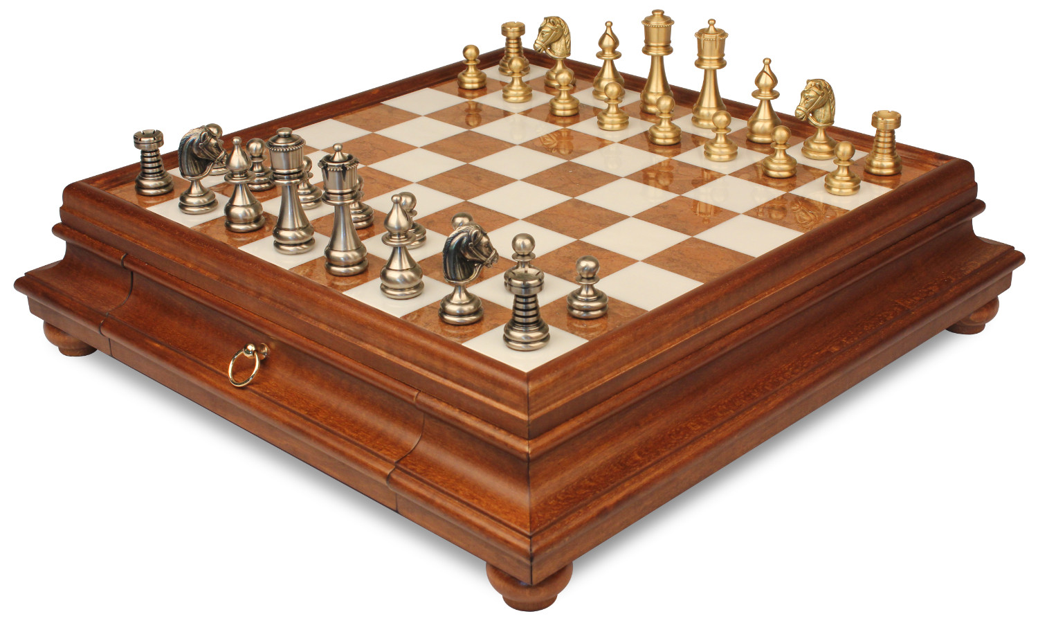 Classic Staunton Solid Brass Chess Set with Tuscan Marble Chess Case ...