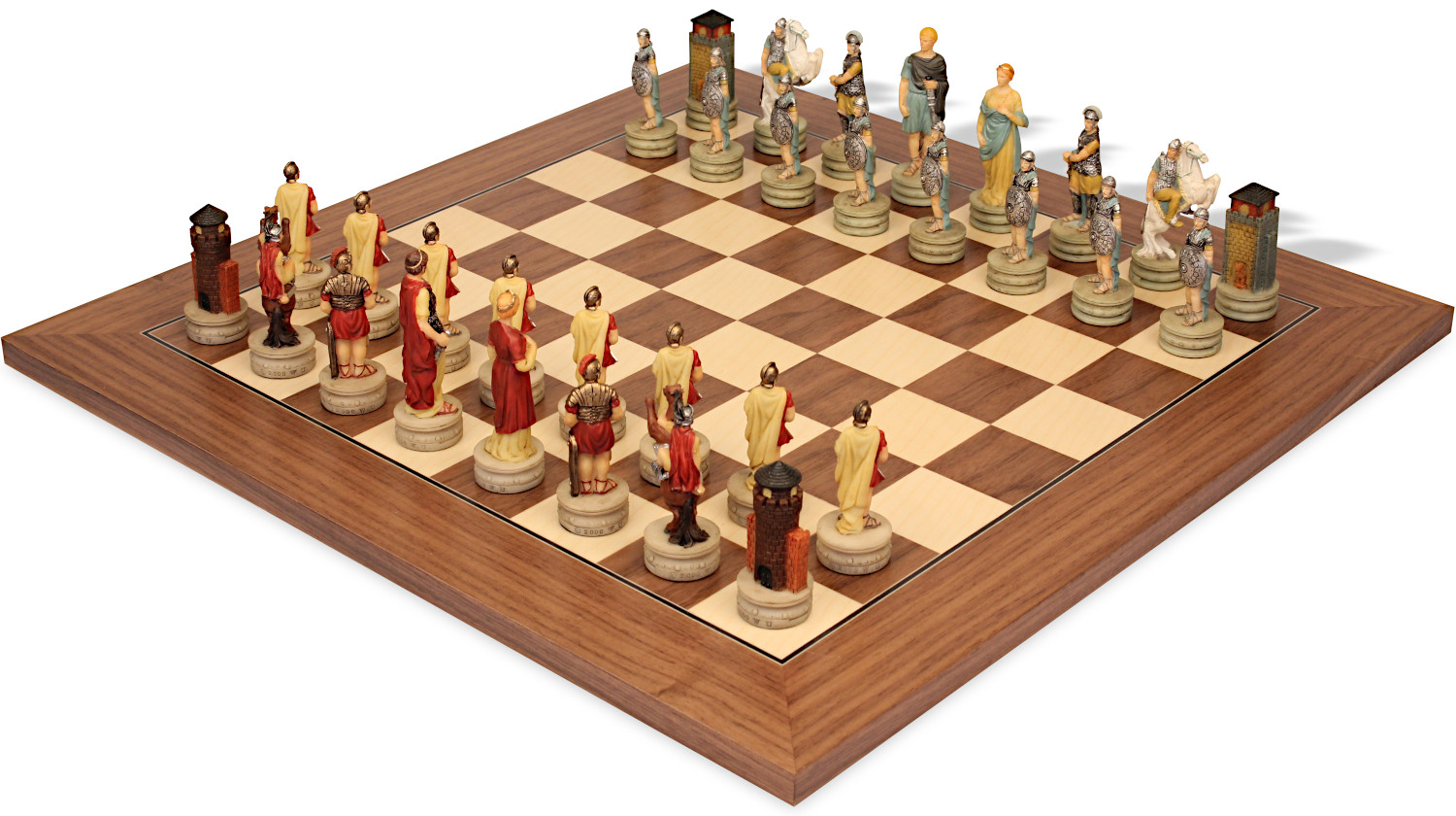 Rome & Greece Theme Chess Set with Classic Walnut & Maple Chess Board