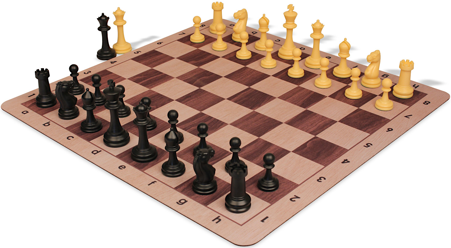 Club Special Plastic Chess Set Black & Camel Pieces with Walnut & Maple ...