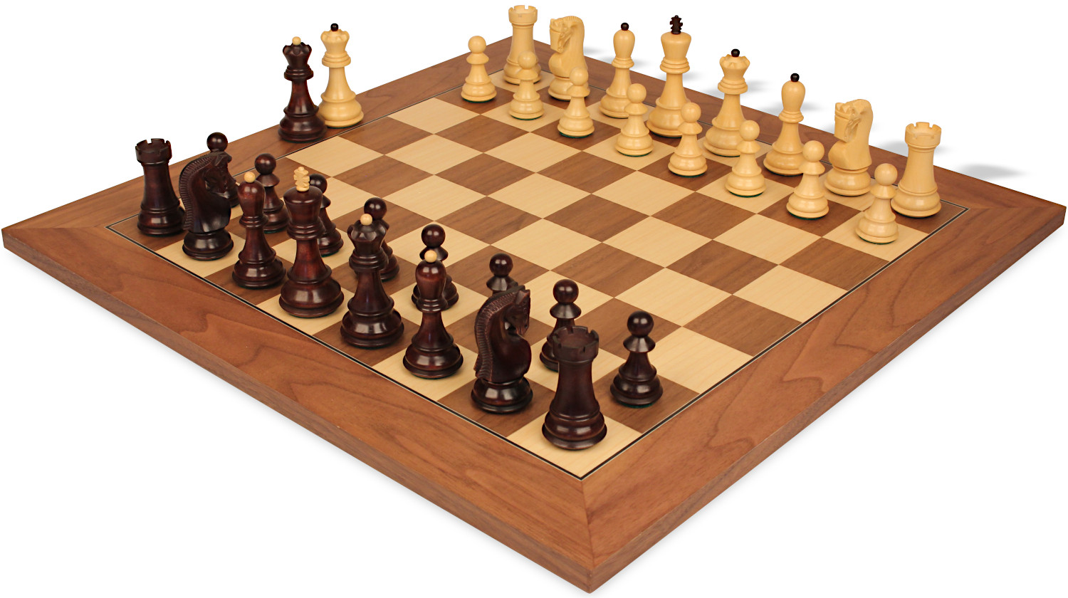 Zagreb Series Chess Set Walnut Stained & Boxwood Pieces with Walnut ...
