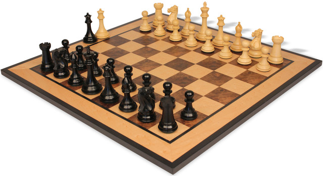 New Exclusive Staunton Chess Set - Ebonized & Boxwood Pieces - Walnut ...