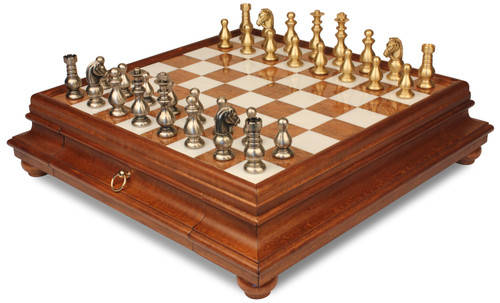 Classic French Staunton Brass Chess Set with Tuscan Marble Chess Case ...