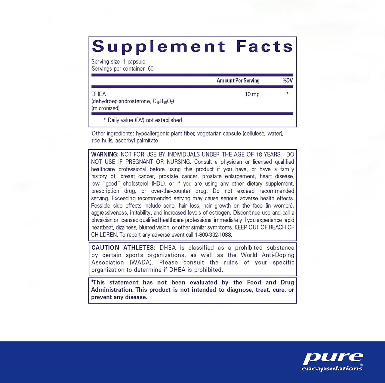 DHEA - Pure Encapsulations 10 mg 60/180 caps SPECIAL ORDER