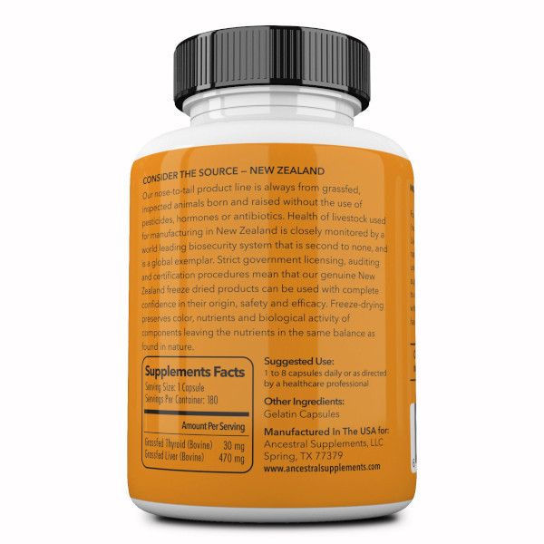 Grass Fed Beef Thyroid - Ancestral Supplements 180 caps - MorNatural