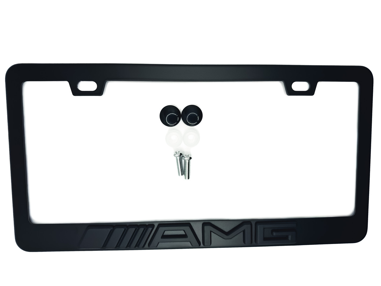 black AMG license plate frame number tag black trim satin matte emblem ...