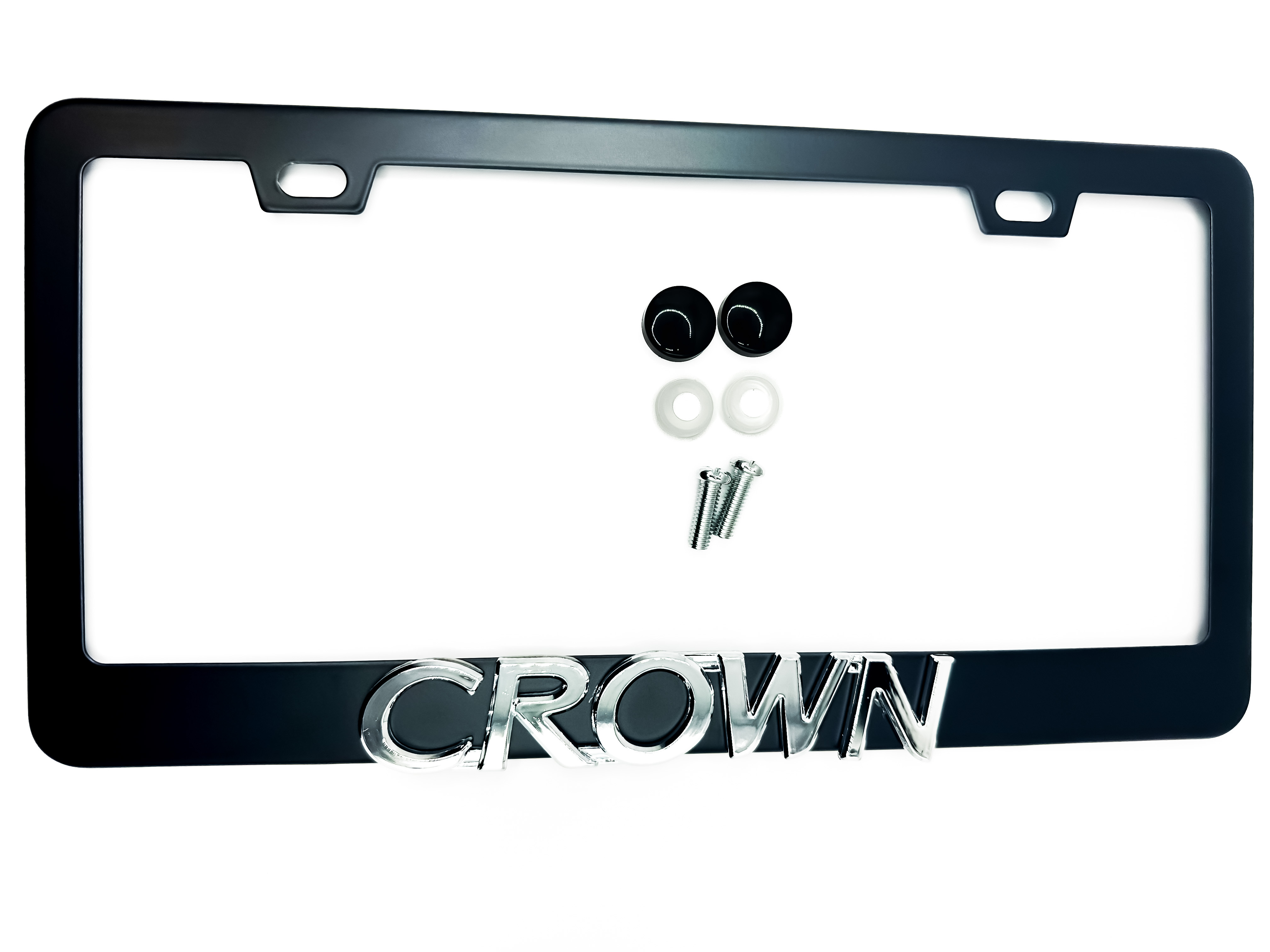 black toyota CROWN chrome license plate frame number tag black trim ...