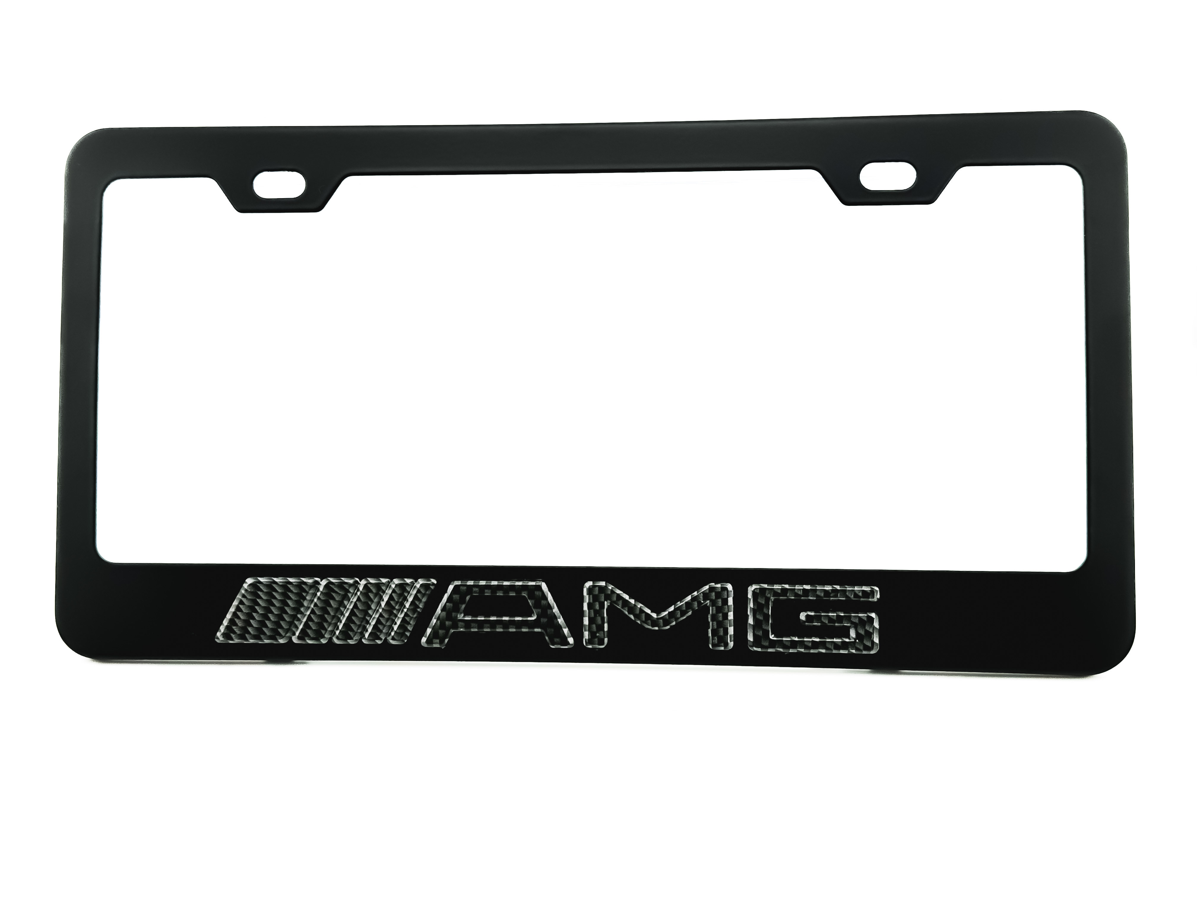 carbon fiber black AMG license plate frame number tag black trim satin ...