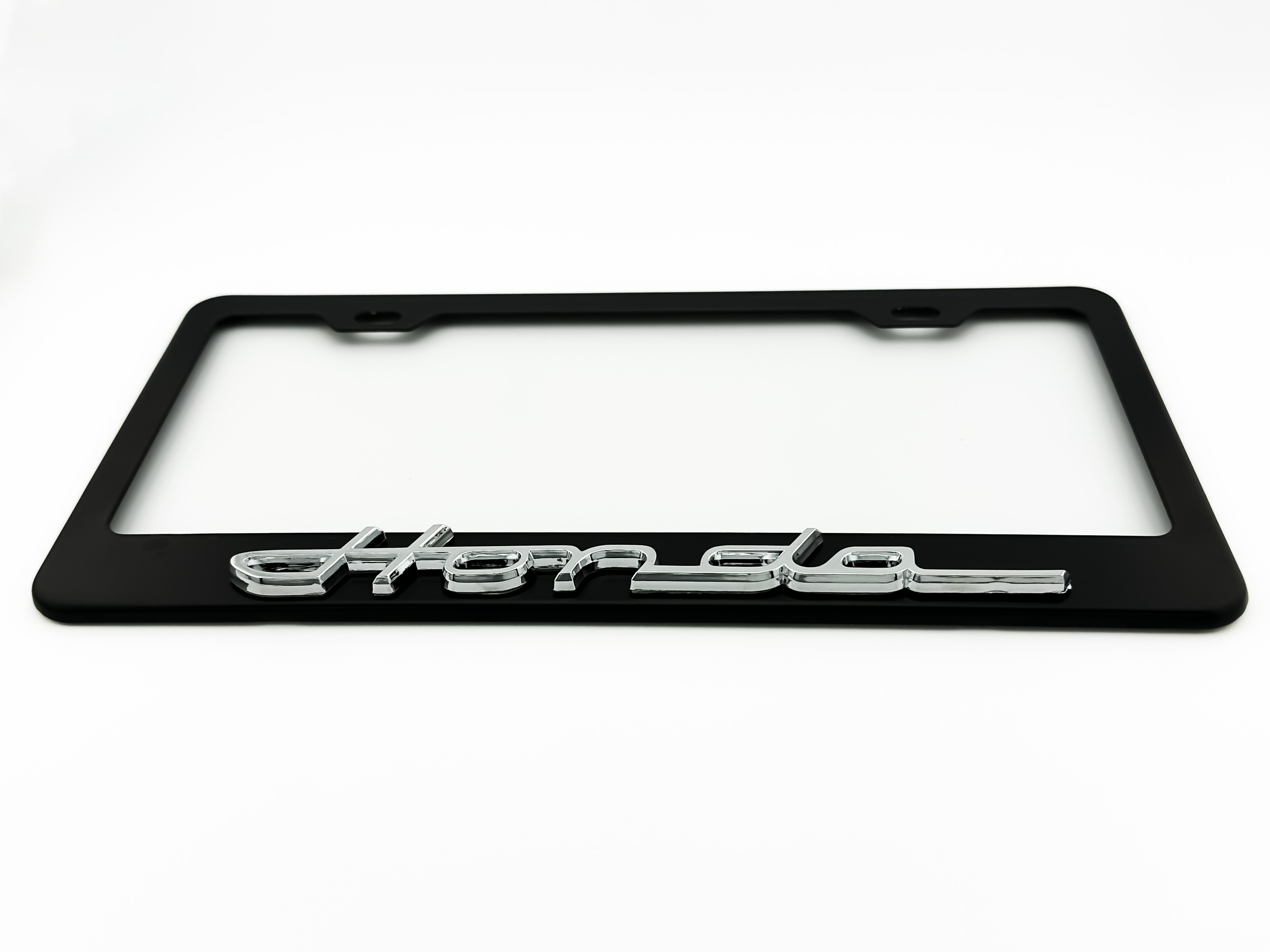 chrome vintage Honda script cursive logo black license plate frame ...