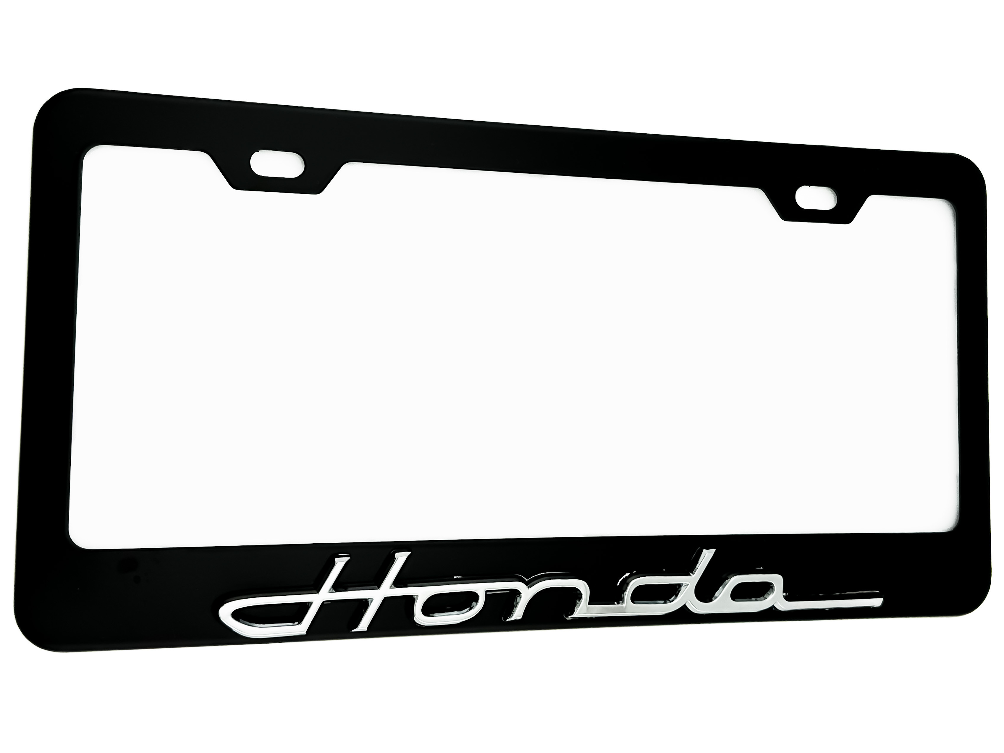 chrome vintage Honda script cursive logo black license plate frame ...