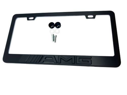 black AMG license plate frame number tag black trim satin matte emblem ...