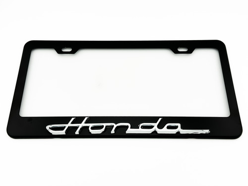 chrome vintage Honda script cursive logo black license plate frame ...
