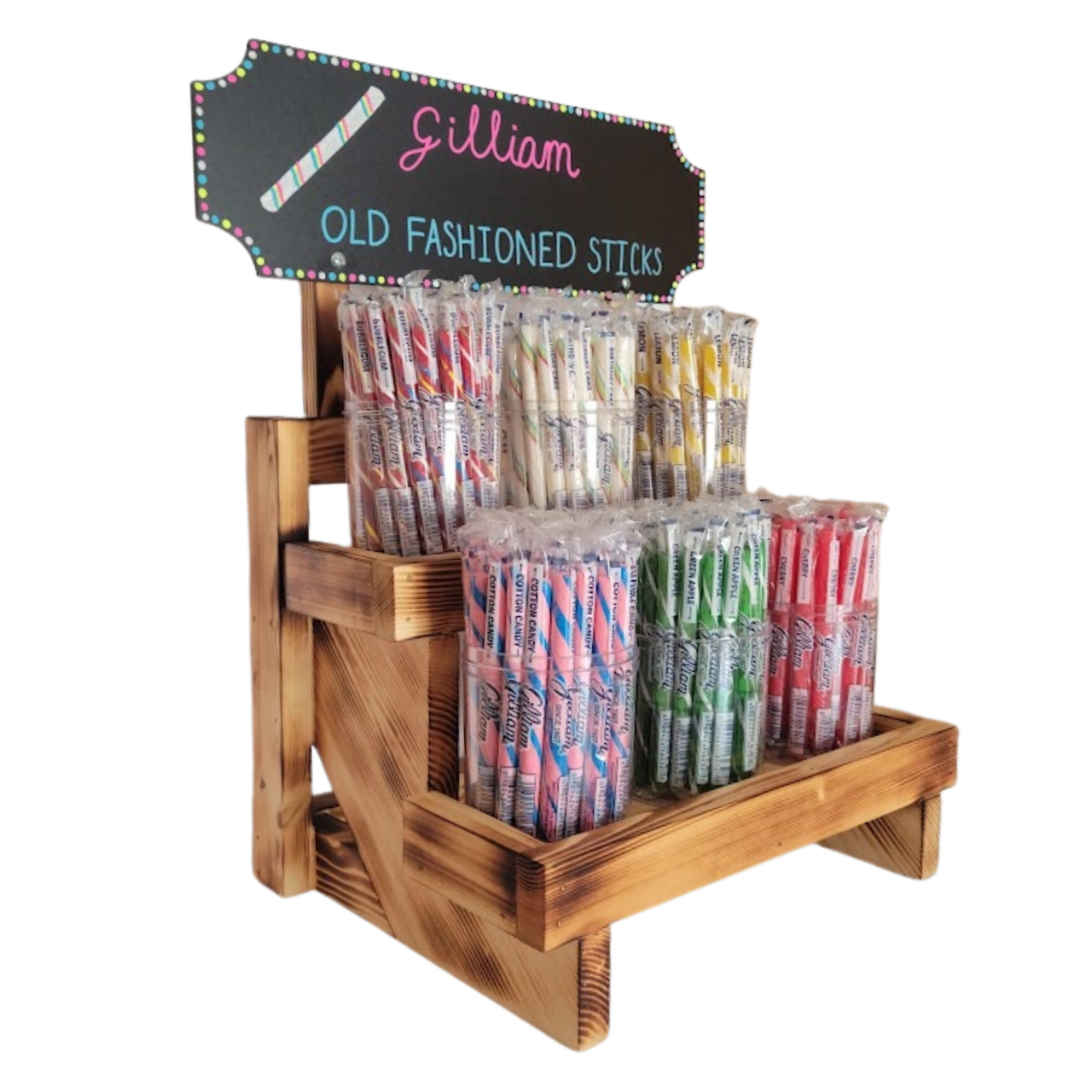 6 Count Gilliam Stick Display With 480 Gilliam Sticks & Jars With Labels