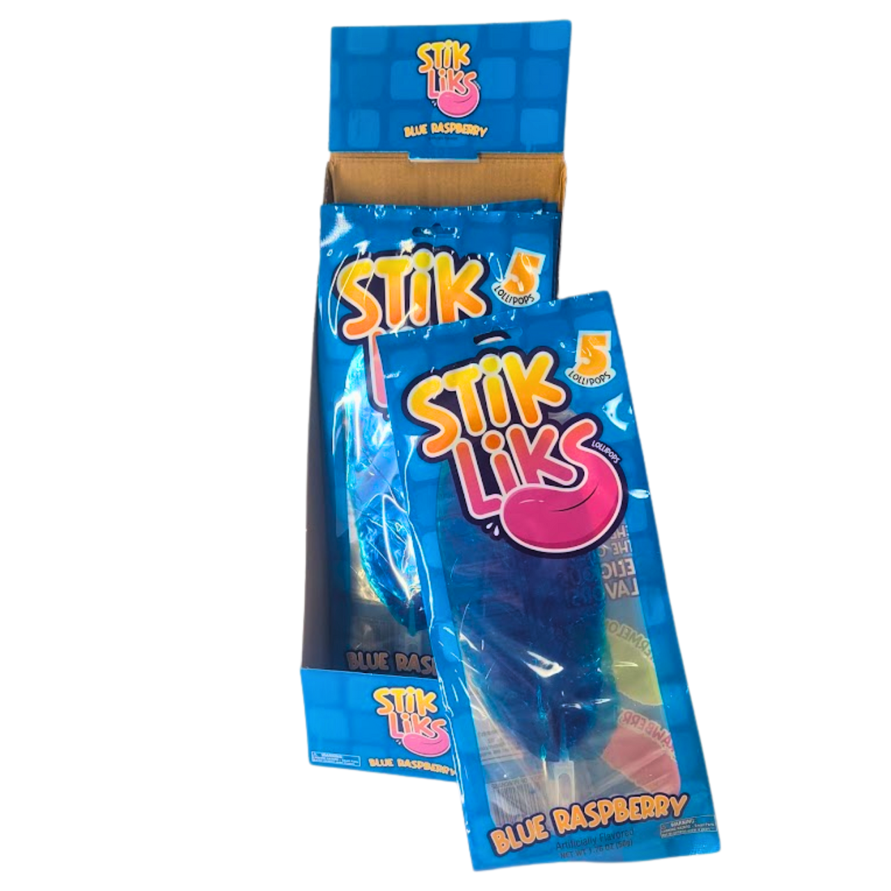 Stik Liks Lollipops – 5 Lollipops Per Bag - 15 Ct Box Display - Blue ...
