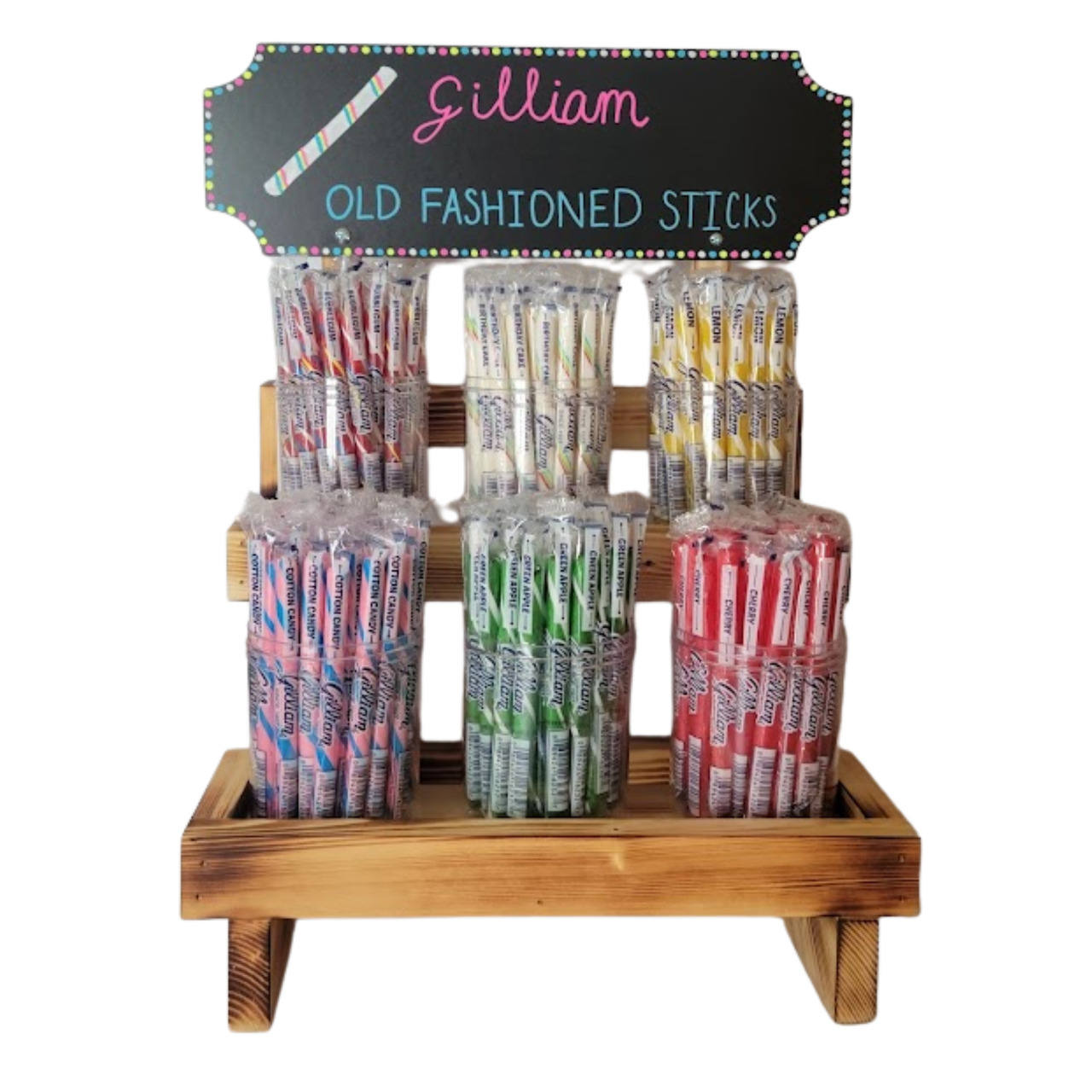 6 Count Gilliam Stick Display With 480 Gilliam Sticks & Jars With Labels