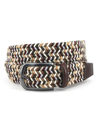 Brown Italian Woven Rayon & Elastic Belt | Torino - Harpers