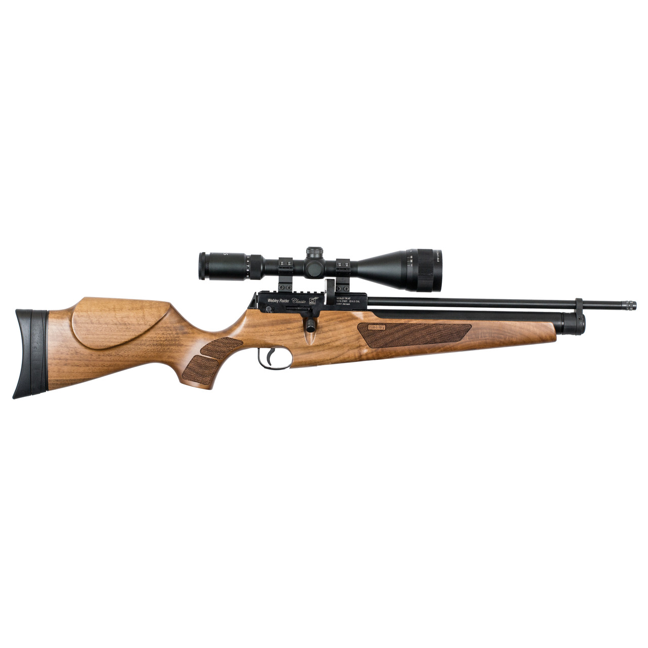 Webley Raider Classic PCP Air Rifle, Ambi-Dextrous Wooden Stock 11.5 ft ...