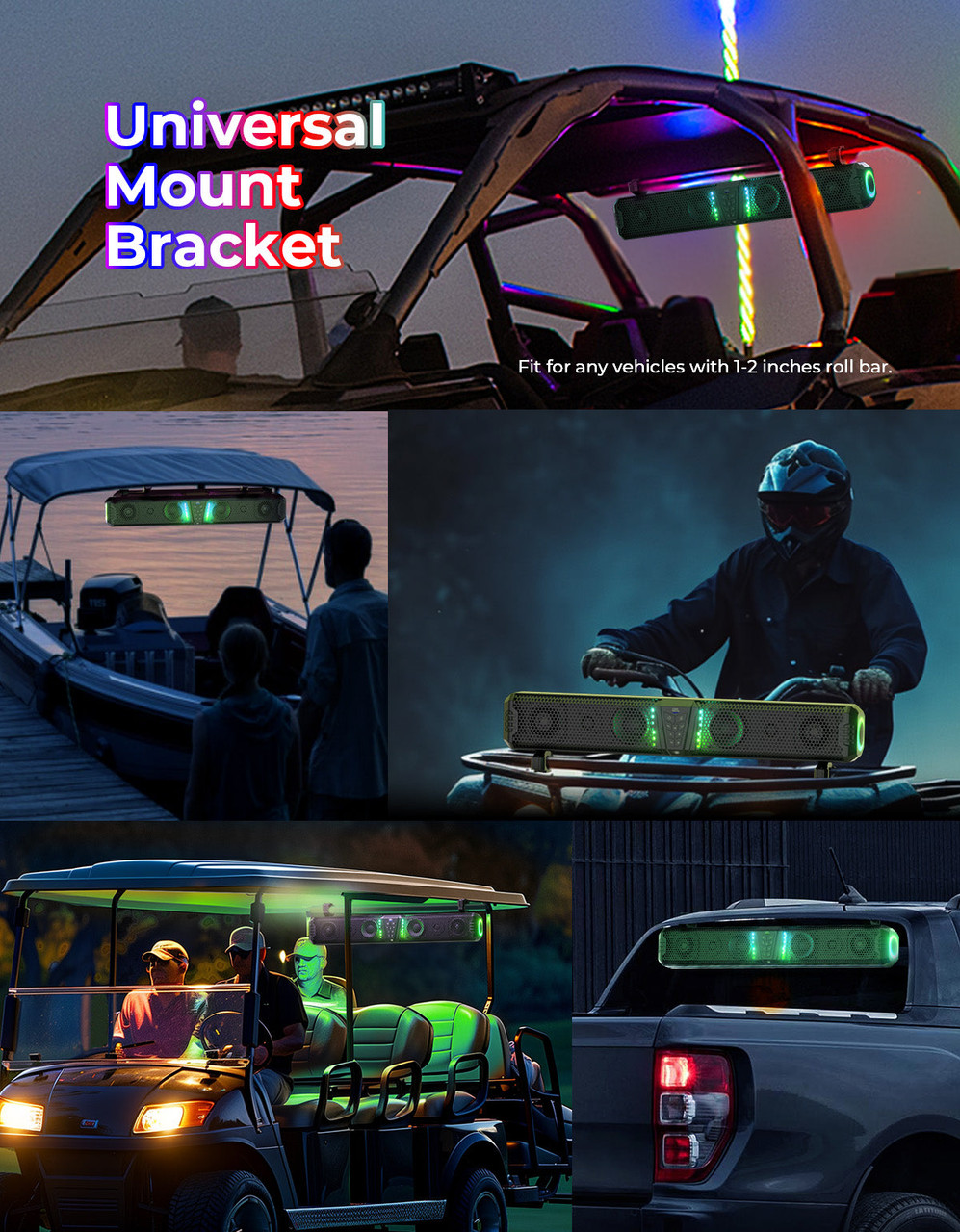 Kawasaki Mule / KRX / Teryx Midnight 80 32""-6-Speaker RGB Sound Bar by ...