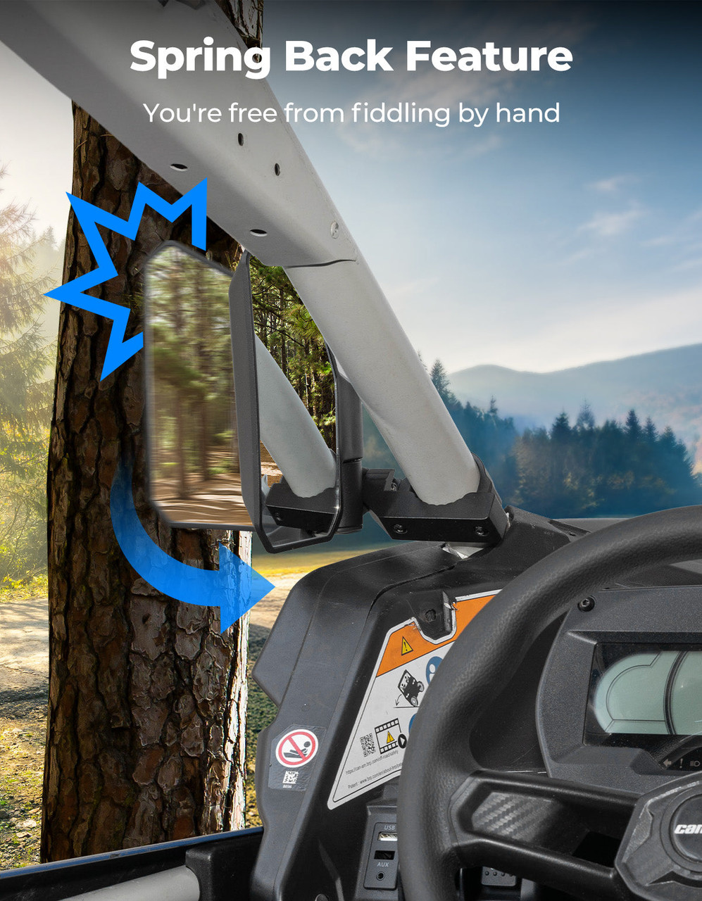 Kawasaki Mule Side Mirrors w/ 1.65"-2.0" Roll Cage by Kemimoto - B0106 ...