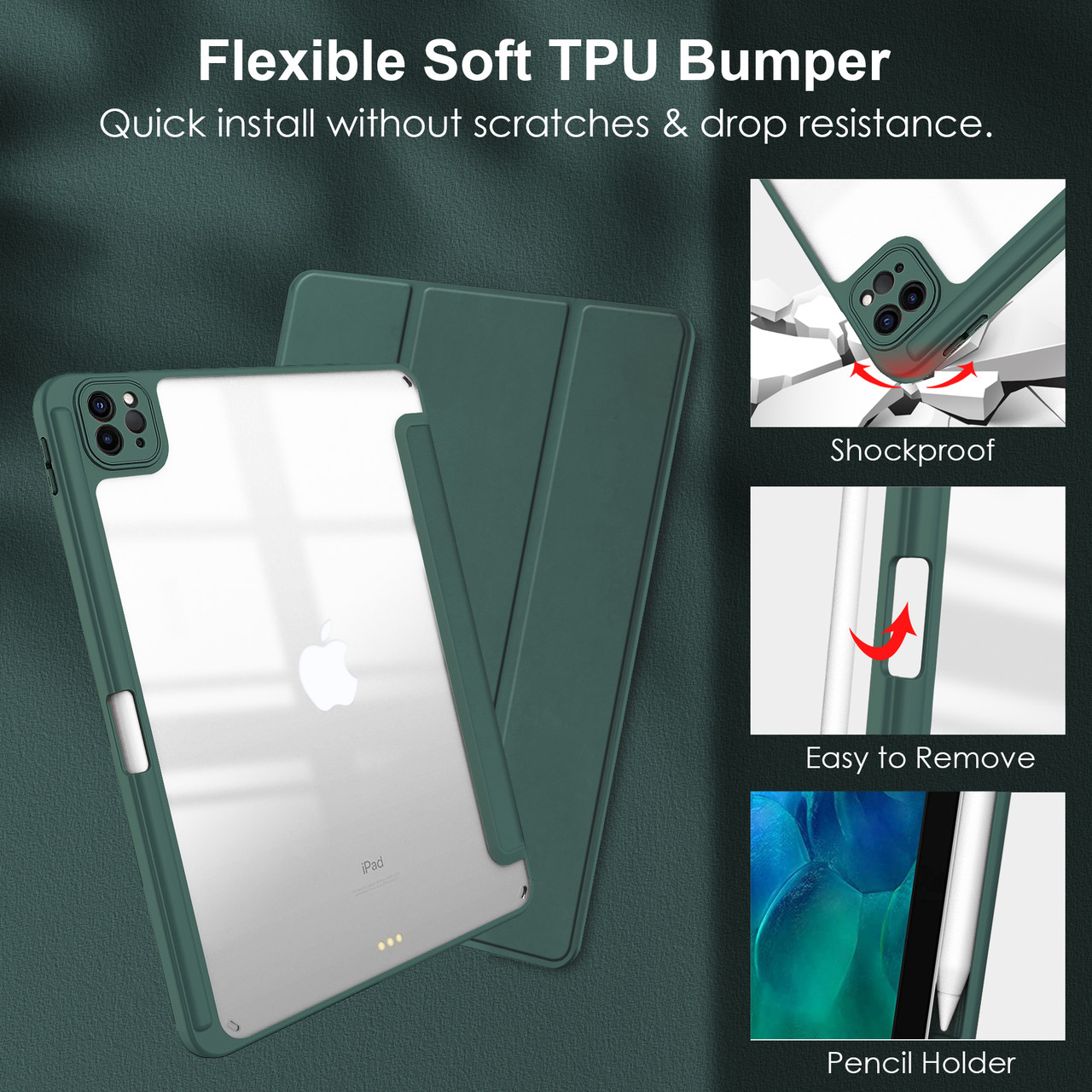 iPad Pro 11" (2nd Gen) 2020 Case Cover Clear Back Pencil Holder Apple ...