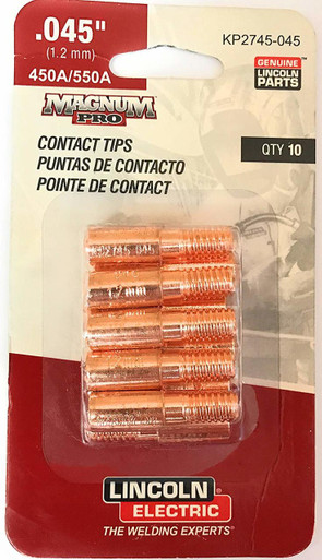 Lincoln Contact Tip 045 (450/550 Amp) 10 Pack (KP2745-045) - Welding Depot
