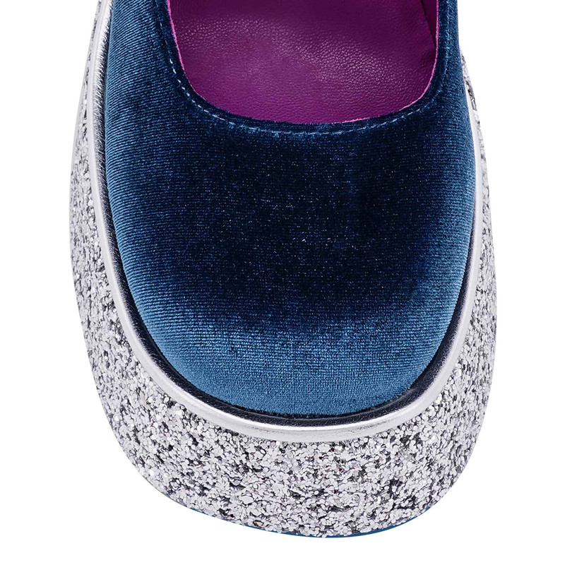 Irregular Choice Silver Glitter Platform Teal Mary Jane Chunky High ...