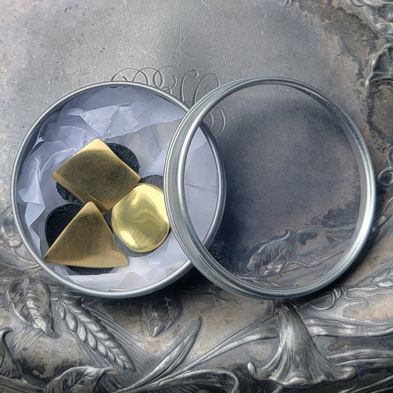 White Brass Midcentury Modern Stud Buttons - Set of 3 Reusable Tin ...