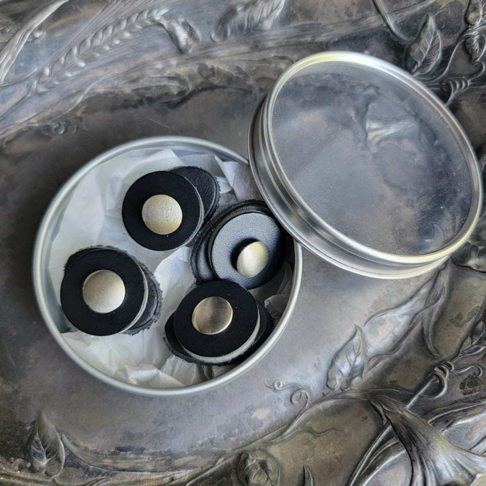 Leather Mini Stud Buttons - Black with Satin - JUL Designs