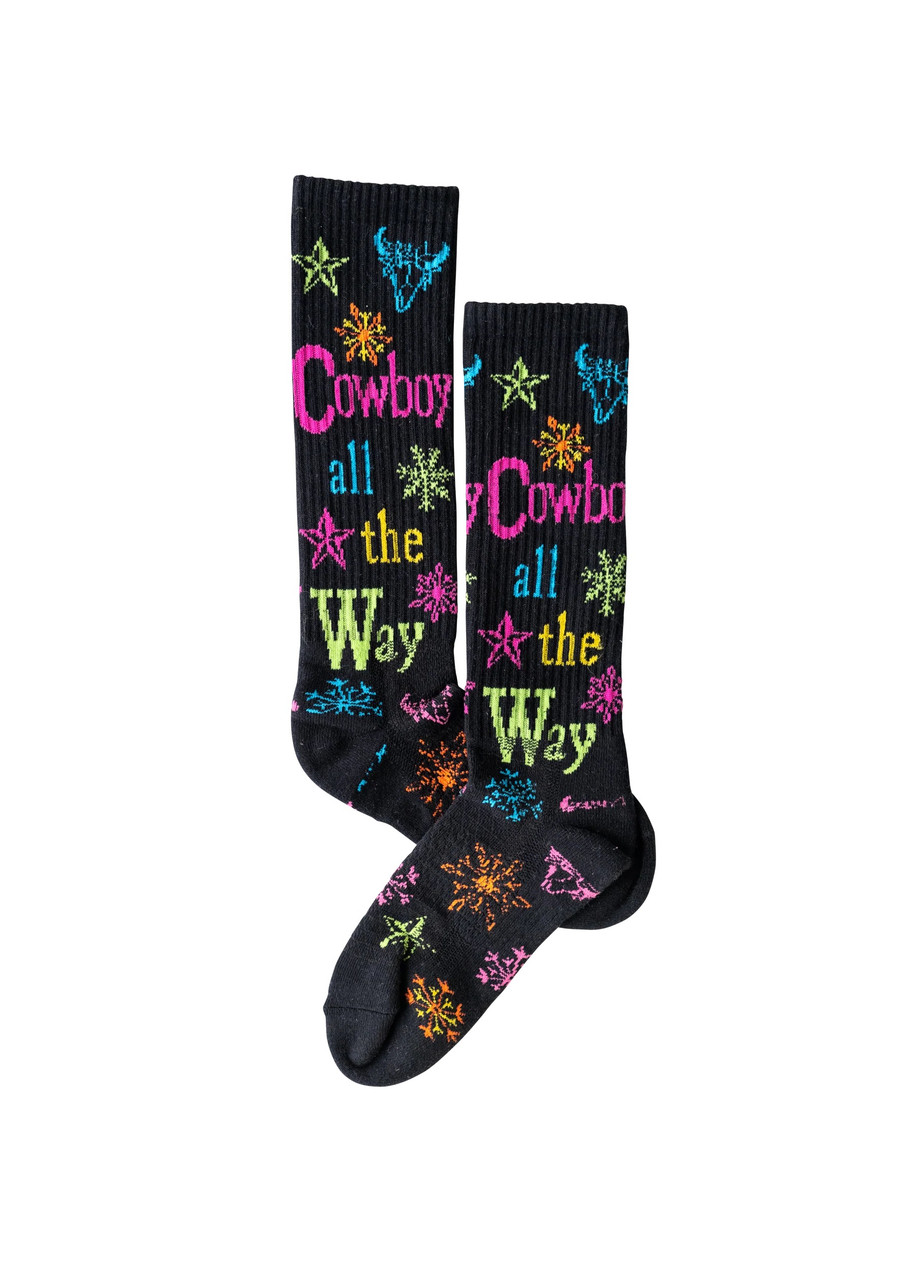 Pair Lucky Chuck Socks: Cowboy all the Way Black - War Bar Tack