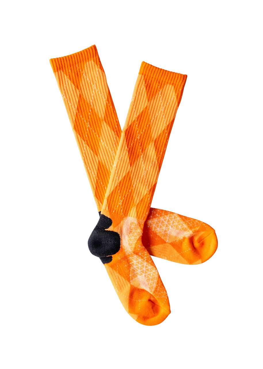 Pair Lucky Chuck Socks: Orange Outlaw Performance Socks - War Bar Tack