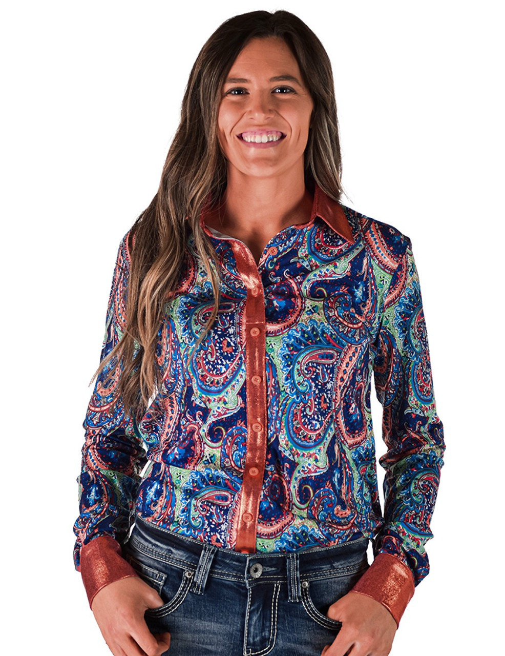 Pullover Button Up (Colorful Paisley With Rust Foil Metallic Accents ...