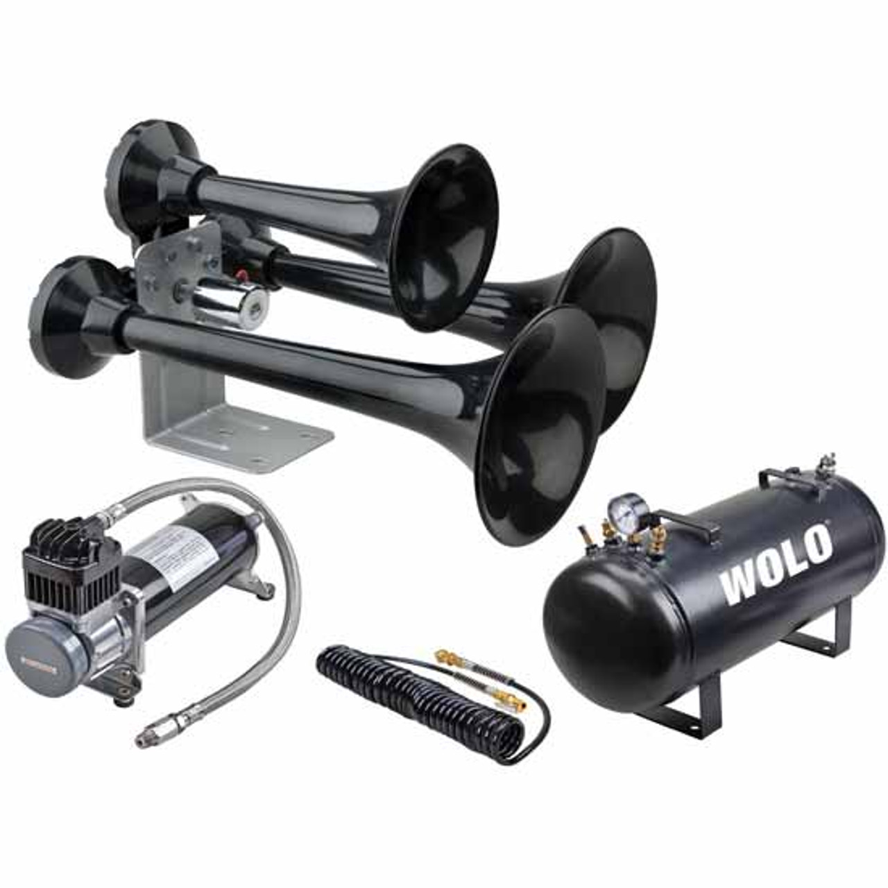 Model 847 860 Siberian Express PRO PLUS 12V 152 Decibel Black ABS Triple Train Horn With Compressor Tank 4 State Trucks