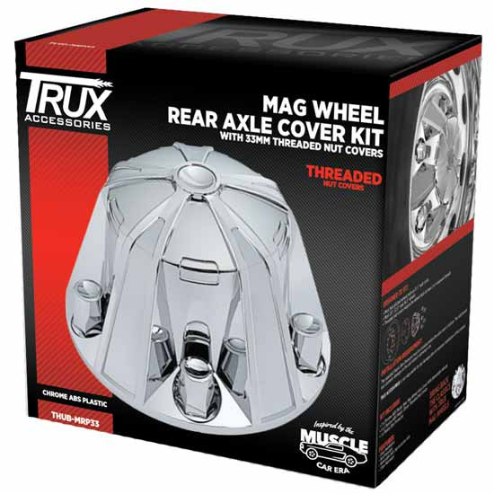 33MM Chrome Plastic Mag Rear Hub Cover Kit W/ Threaded Nut Covers - 4 ...