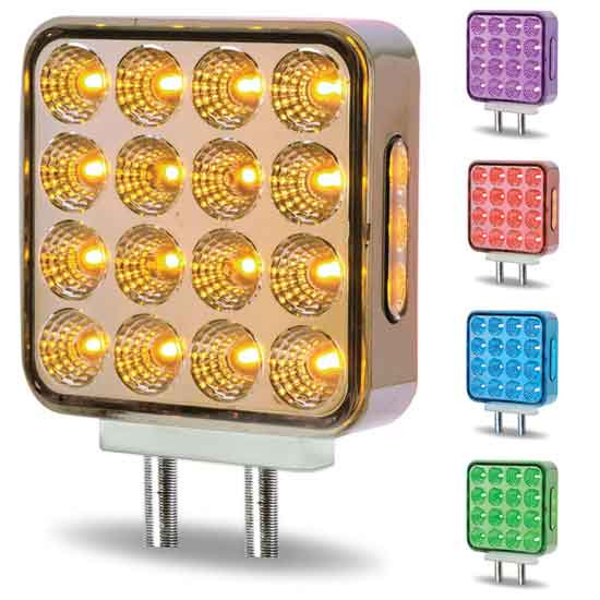 4.6875 Inch Square Amber & Red LED Dual Revolution Turn Signal Marker ...
