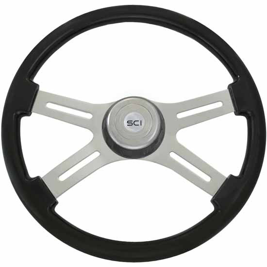 18 Inch Chrome 4 Spoke Black Painted Wood Steering Wheel Kit With ...