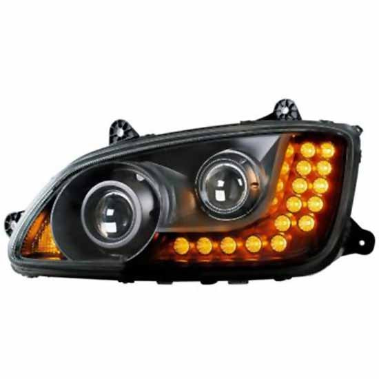 Blackout Projection Headlight With Amber LED Accent Lights For Kenworth ...