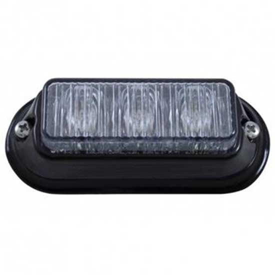 3 LED Warning Light W/ Black Bezel - White LED - 4 State Trucks