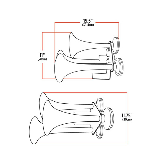 Extra Loud 3 Bell Compact Train Horn Chrome 130-135 Decibels - 4 State ...