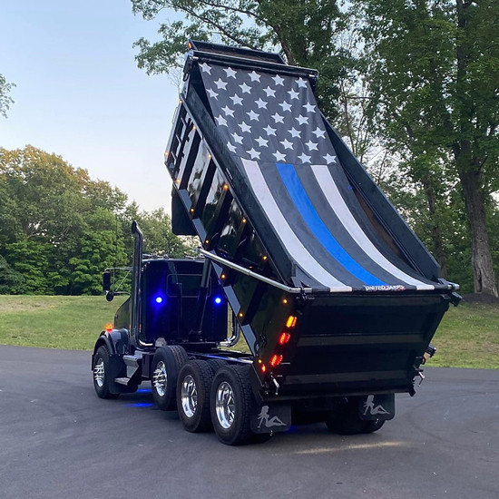 8 X 28 Ft Back The Blue Mesh Tarp- Roll Off - 4 State Trucks