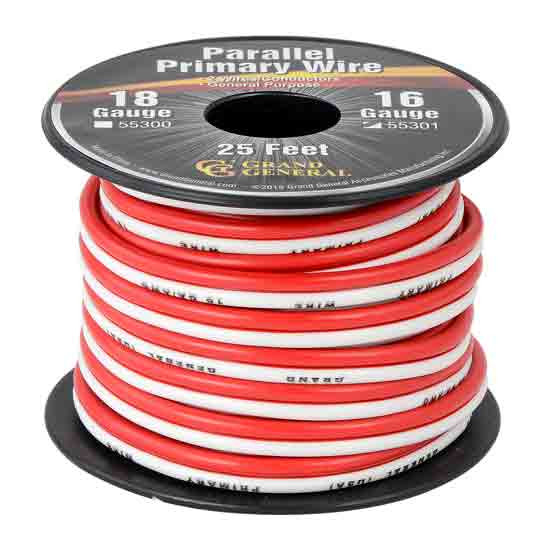 16 Gauge Red/White Parallel Electrical Wire 25 Feet - 4 State Trucks