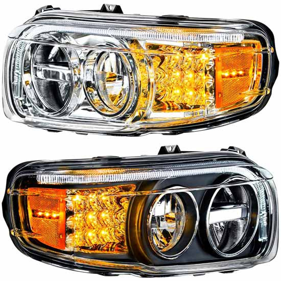 LED Headlight W/ LED Position Light Bar & Turn For Peterbilt 388, 389 ...