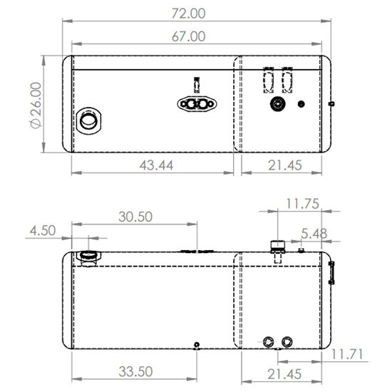 BESTfit Aluminum 150 Gallon Hydraulic Split Tank, 26 X 72 Inch OAL ...