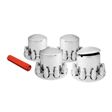 Chrome Plastic Round Axle Cover Kit 4 Rears & 33MM Push-On Covers - 4 ...