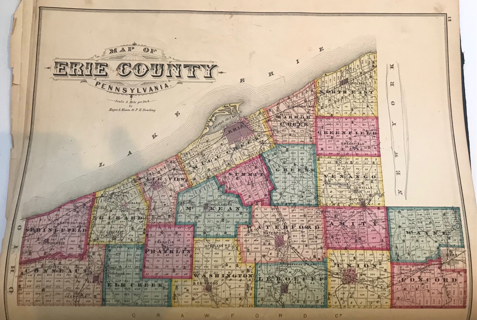 COMBINATION ATLAS MAP OF ERIE COUNTY PENNSYLVANIA, Everts, Ensign ...