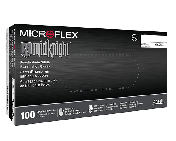 Microflex Midknight Black Powder Free Nitrile Gloves -Box of 100 ...