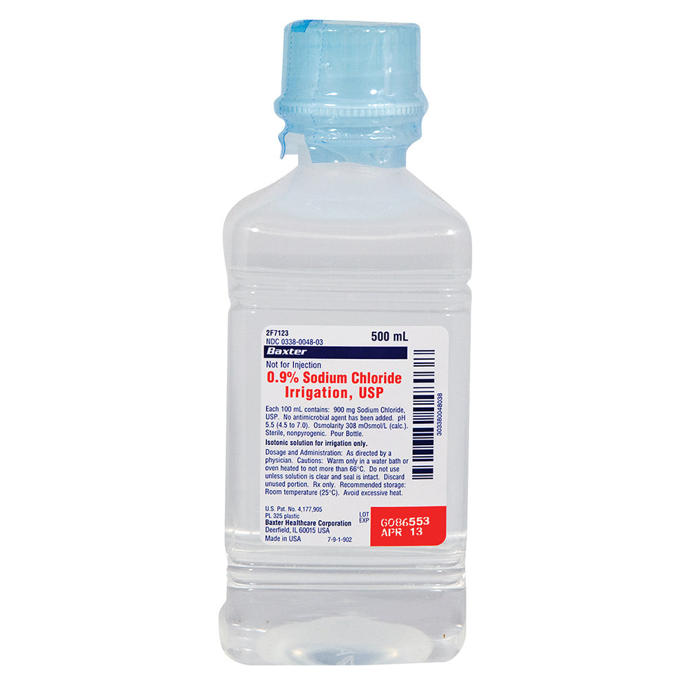 Sodium Chloride Irrigation 0.9%, 500 ml Plastic Pour Bottle Container ...