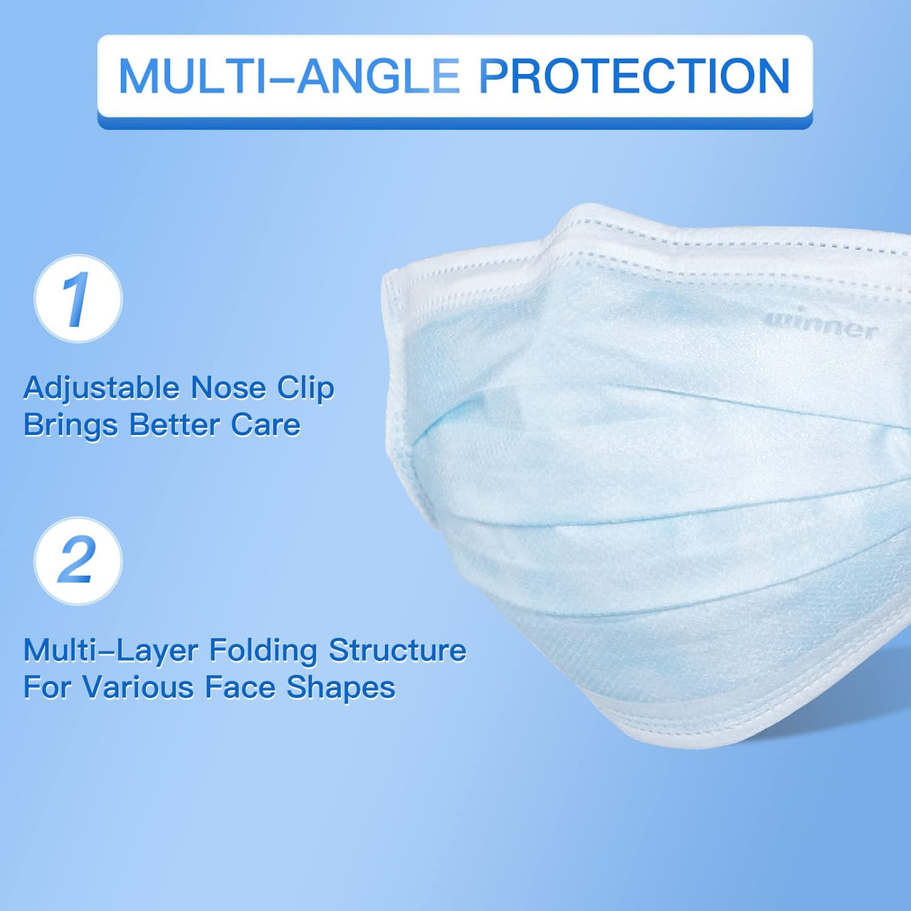 Winner Blue Disposable Face Mask with Earloop, Level 1 Medical Grade, 3 ...