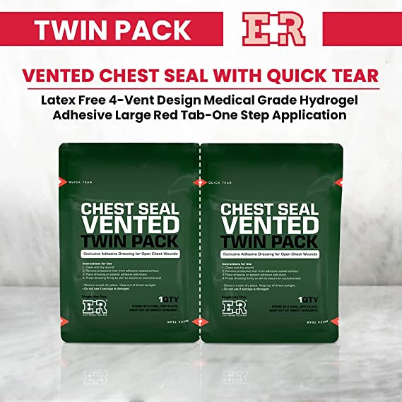 Ever Ready First Aid Vented Chest Seal with Quick Tear Twin Pack- 6.6 ...